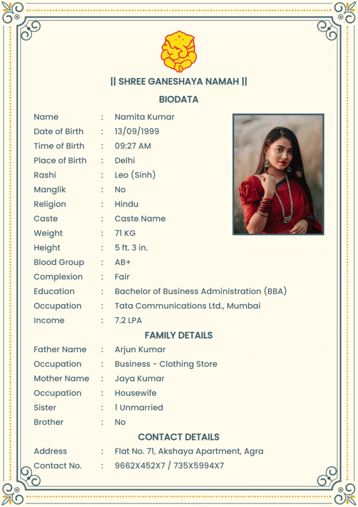 Free Download Marriage Biodata Format Make Biodata For Marriage